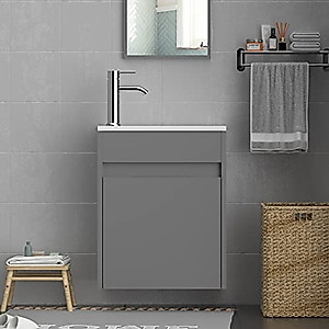 eclife 16" Bathroom Vanity Sink Combo for Small Space, Modern Painted Wall Mounted Floating Cabinet Set W/Resin Basin Sink Top, Chrome Water Save Faucet & Pop Up Drain (B10G)