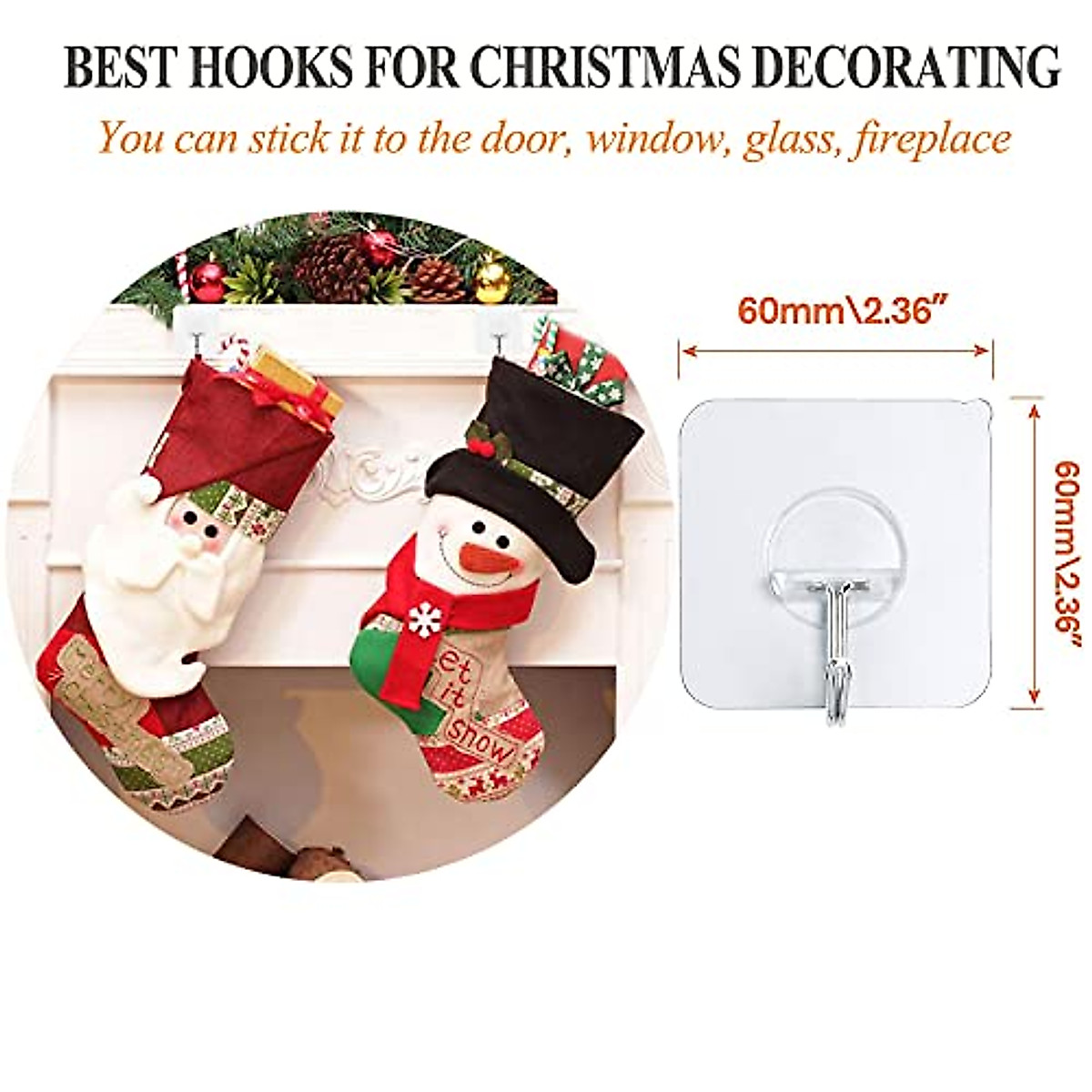 Fotosnow Adhesive Hooks Heavy Duty 15lbs(Max) Transparent Wall Hooks Reusable Seamless Shower Hooks Stick on Hooks for Hanging Bathroom Kitchen Outdoors -10 Pack