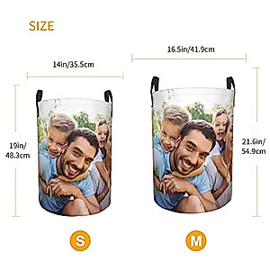 Custom Picture Laundry Baskets for Adults Kids, Customized Photo Canvas Collapsible Large Dirty Clothes Storage Basket Organizer Laundry Living Room Bedroom M（21.6x16.5 in）