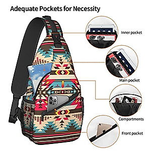 AJUNJUNPAI Native American Style Fabric Patch Shoulder Bags Mini Rope Sling Bag Crossbody Waterproof Fashion Chest Daypack For Women Men Hiking Travel Runner Biking Climbing