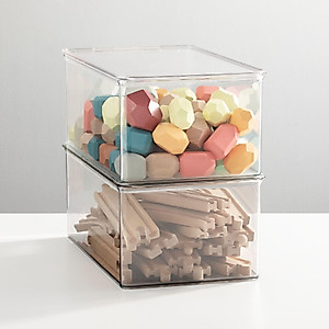 mDesign Plastic Stackable Toy Storage Bin Container Box with Hinge Lid for Organizing Living Room, Play Room, Bedroom, Nursery, Hold Blocks, Puzzles, Books, Lumiere Collection, 4 Pack - Clear
