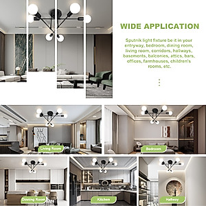 CANMEIJIA Modern Sputnik Chandelier Ceiling Light Fixture with 6 Lights Black Mid Century Ceiling Mount Lights Fixture for Bedroom, Dining Room, Living Room, Kitchen, E26 Base, Bulbs Not Included