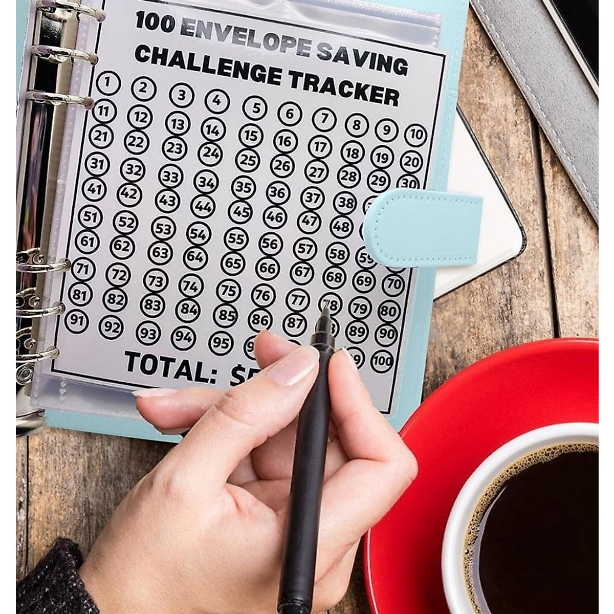 YiYLunneo 100 Envelope Challenge Binder,Easy & Fun Way to Save $5,050,Budget Binder Savings Challenge Book,Savings Challenges Budget Book Binder,Budget Planner Book for Budgeting (Color : Blue)