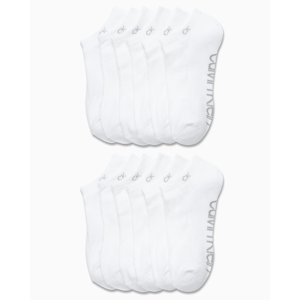 Calvin Klein Women's Athletic Socks - Lightweight Performance No Show Socks (12 Pack), Size 4-10, Pure White