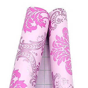 Yifasy Damask Wallpaper 19.7 ft Roll Revamp Dining Table Storage Bins Wall Furniture Decor Paper Pink Shelf Dresser Liner (M-236x17.7 Inch)