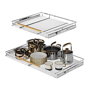 SANNO Expandable Pull Out Drawer Organizer and Storage, Cabinet Pots Pans Organizer Sliding Shelf Under Sink Shelf, Expandable Slide Out Shelves for Home, Kitchen, Bathroom, Pantry, Closet(2pack)