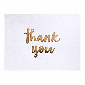 Luxury Gold Foil Letterpress Thank You Cards and Gray Envelopes 20 Pack - Opie's Paper Company (Gold)