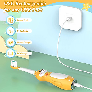 DADA-TECH Baby Electric Toothbrush Blue Ages 0-3 Years, Kids Electric Toothbrush Rechargeable Yellow Ages 3+