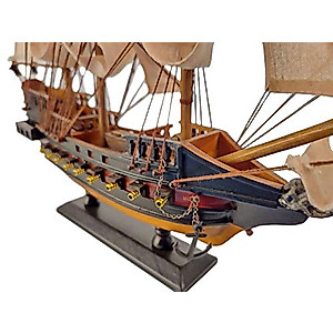 Handcrafted Nautical Decor Wooden Caribbean Pirate White Sails Limited Model Pirate Ship 15"
