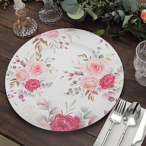 Efavormart 6 Pack | 13" Rose Flower Design Plastic Serving Plates, Disposable Spring Floral Print Charger Trays