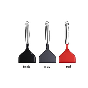 halteoly Silicone Spatula with Stainless steel Handle, Fish Spatula for Cooking Pancake Solid Turner, Nonstick Heat-Resistant Wide Flat Tamagoyaki Spatulas for Egg Tamales Pizza (Black)