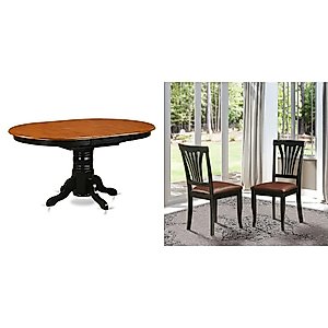 East West Furniture Avon Kitchen Dining Table + Dining Chair Set (Set of 2) - Oval Wooden Table with Butterfly Leaf & Black Pedestal Base + Faux Leather Upholstered Wooden Chairs