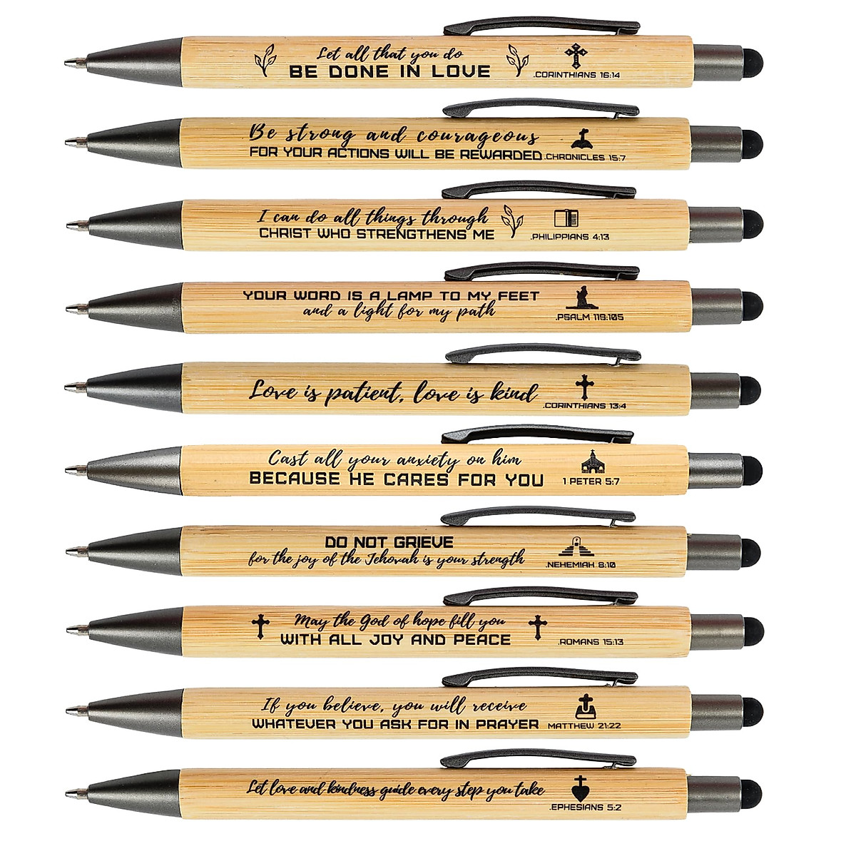 INSADA Bible Inspirational Stylus Pens Bulk Christian Pens with Scripture Great for All Ages Office and School Also Makes Great Gifts （10 Count）