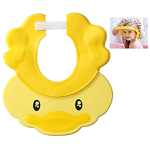 Baby Shower Cap Adjustable Silicone Shampoo Bath Cap Shower Hat Visor Cap Protect Eye Ear for Infants Toddlers Kids Children (Yellow)
