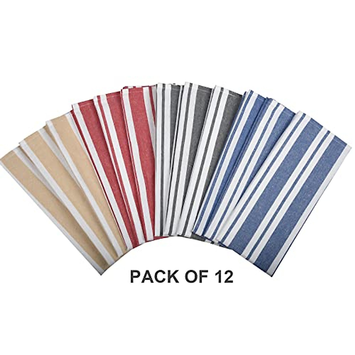 Lushomes Stripes Kitchen Towels, Set of 12, Cotton Super Soft and Absorbent Dish Towels for Kitchen Decoratives, Baking and Crafting, 16X28 Inch, Beige/Red/Grey/Blue
