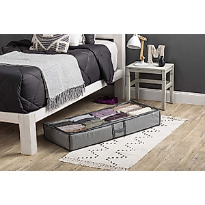 ZOBER Under Bed Storage Containers - Pack of 2 Clothes Storage Bins with Handles and Clear Window - Closet Organizer and Shoe Storage Bags for Bedroom, Dorm & Closet - 42 x 18 x 6 Inches, Black