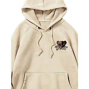 Floerns Men's Long Sleeve Lightweight Drawstring Letter Print Graphic Hoodies Sweatshirt Tops Apricot Cartoon L