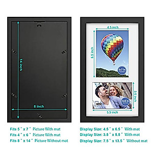 RPJC 8x14 Soild Wood 2 Opening Picture Frames with High Definition Glass Display 4x6 and 5x7 with Mat or 8x14 Without Mat for Wall Mounting Hanging Collage Photo Frame Black
