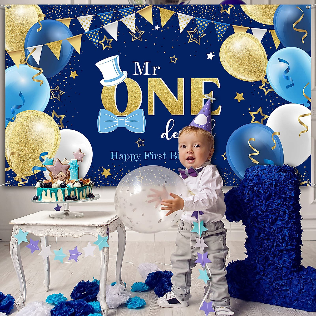 Irenare Boys 1st Birthday Decoration Mr. Onederful Birthday Party Supplies Boy 1st Birthday Backdrop Banner for Baby Toddler Little Man First Birthday Party Decor Photo Prop