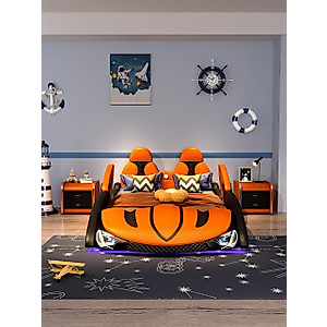 avanez Bed, Sports car Design, Artificial Leather Material, Soft Bed Frame, with Storage Box, can be Separately Equipped with Queen Standard Mattress (red)