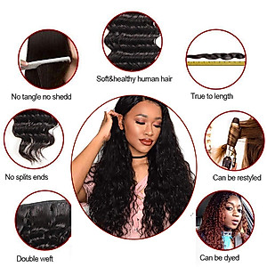Laritaiya Water Wave Bundles With Closure Human Hair (18 20 22+16) Wet and Wavy Human Hair 3 Bundles with Closure 100% Unprocessed Deep Curly Human Hair Bundles With Closure Natural Black Color