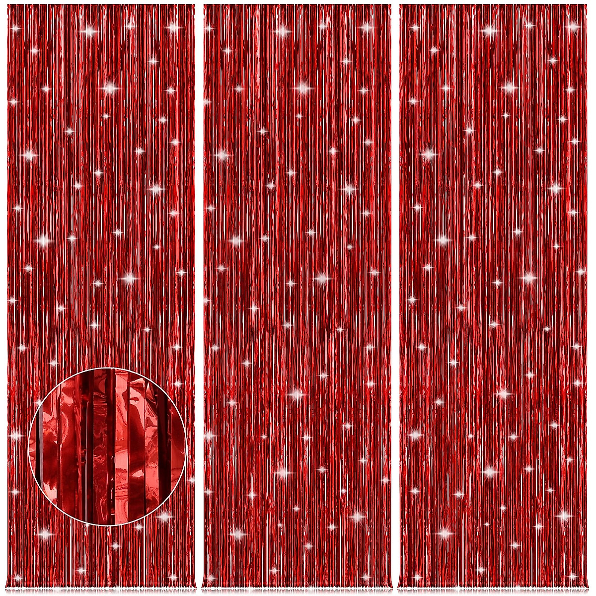 Accevo Red Party Streamers 3Pack Metallic Foil Fringe Curtains Streamers 3.3x8.2 Tinsel Streamers for Parties Valentine's Day Christmas Carnival Xmas New Year Decorations Casino Theme Party Decor