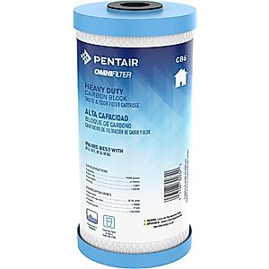 Pentair OMNIFilter CB6 Carbon Water Filter, 10" Whole House Heavy Duty Carbon Block Taste & Odor Replacement Filter Cartridge, 10" x 4.5", 1 Micron, Blue