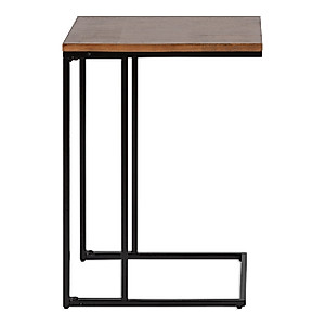 Kate and Laurel Lockridge Modern C-Shape End Decorative Minimalist Accent Table for Storage and Display, 19 x 12 x 27, Walnut Brown and Black
