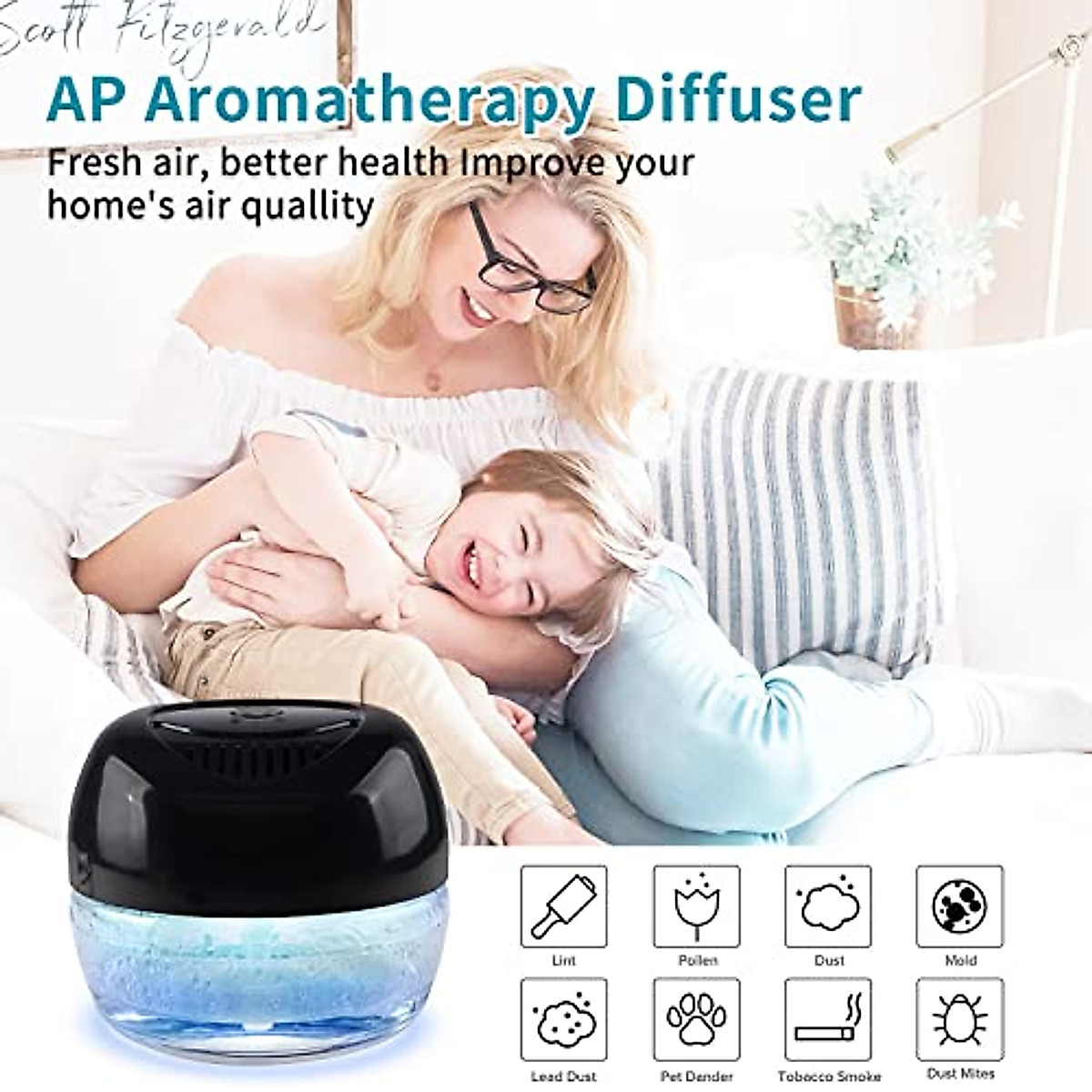 ap airpleasure Water-Based Purifier Air Washer, Revitalizer with 6 Colorful lights- Plus Lavender, Orange, Citronella,Lemon, Breathe Easy, Jasmine & Camellia, 10ml Each