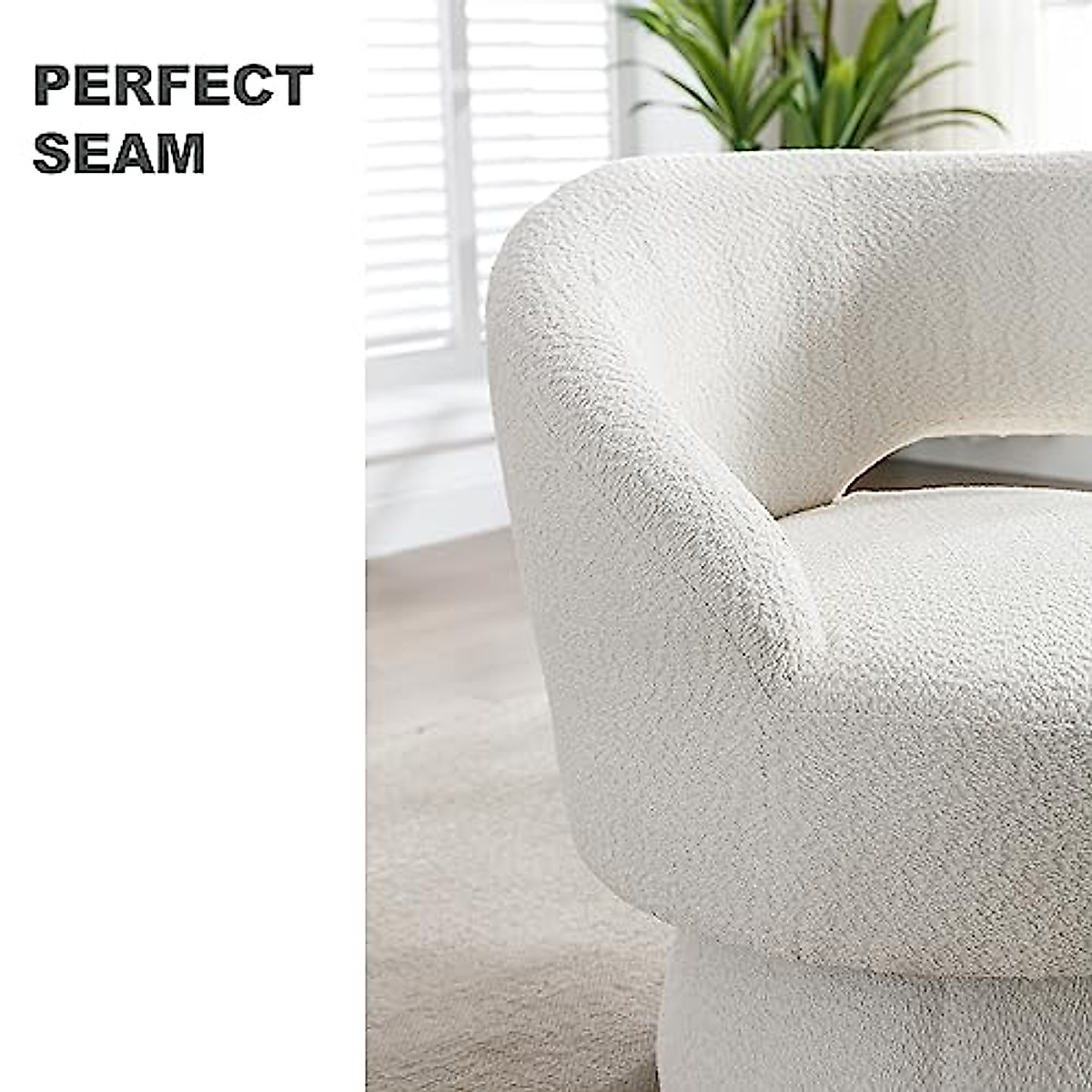 Tabaray Round Swivel Chair,Modern Accent Chair,Comfy Barrel Chair,Fuzzy Teddy Upholstered Armchair for Living Room,Bedroom,Office,Waiting Room (White)