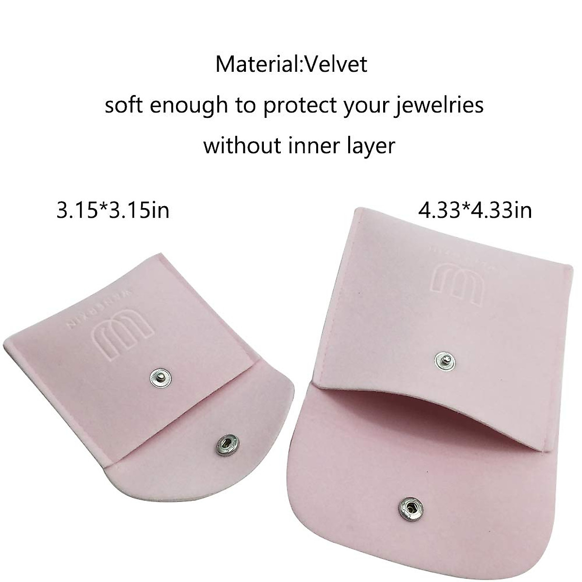wanerxin Pack of 2 PCS Velvet Jewelry Pouch with Snap Button for Necklaces Bracelet Rings Watch (Pink)