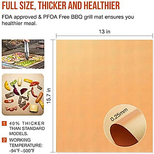 WIBIMEN Grill Mat Set of 7-100% Non-Stick BBQ Grill Mats&Baking Mats, PFOA Free, Heavy Duty, Resuable and Easy to Clean, Works on Gas Charcoal and Electric BBQ (7 Pcs) (Copper)