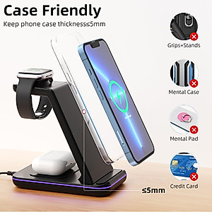 Wireless Charging Station, 3 in 1 Fast Wireless Charger for iPhone 15/14/13/12/11 Series/SE/XS/XS Max/XR/X/8/8 Plus, Charging Stand for Apple Watch SE/8/7/6/5/4/3/2/Ultra and AirPods Pro/3/2