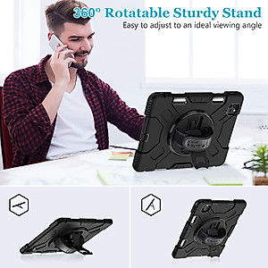 Case for iPad Pro 11 Inch (2022/2021/ 2020/2018): Silicone Cover for iPad 11 (4th/ 3rd/ 2nd/ 1st) Generation with Screen Protector- Stand- Handle- Shoulder Strap- Pencil Holder- Black