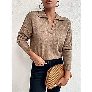 SHENHE Women's Casual V Neck Long Sleeve Knitted Pullover Polo Sweater Jumper Tops Camel M