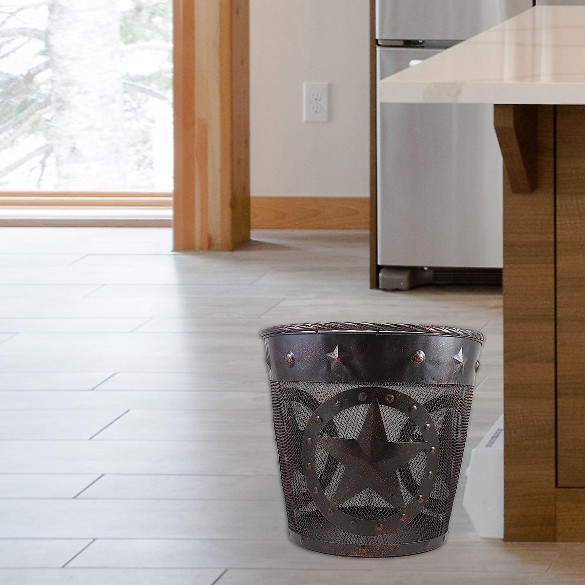 BestGiftEver Rustic Wastebasket with Star Design - Metal Mesh Copper Finish Wastebasket for Western Bathroom Decor, Lodge Cabin Style, Rustic Home Accessories, Rustic Trash Can for Country Homes