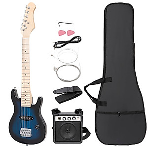 Smartxchoices 30" Inch Kids Electric Guitar Set with 5W Amp, Cablgifte Cord, Pick, Shoulder Strap, Gig Bag Much More Guitar Combo Accessory Kit for Beginner Starter (blue)
