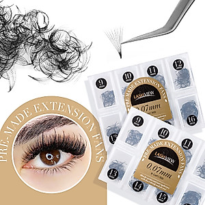 LASHVIEW 1000 Premade Volume Eyelash Extensions Mixed Tray 10D D Curl Premade Lash Fans Pointed Handmade Thin Base (10D-0.07D,9-16mm)