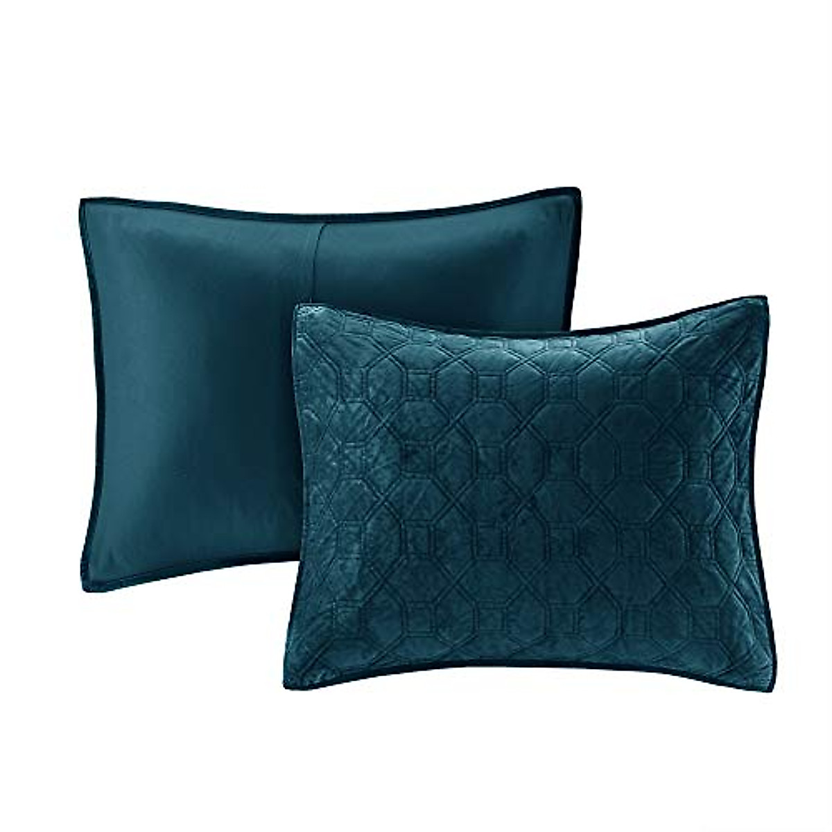 Madison Park Harper Quilt Set-Faux Velvet Casual Geometric Stitching Design All Season, Lightweight Coverlet, Cozy Bedding, Matching Shams, King/Cal King(104"x94"), Teal 3 Piece