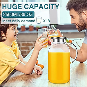 Glass Pitcher - Water Pitcher - Fridge Glass Pitcher with Lid Ice Tea Maker - 86OZ 18/8 Stainless Steel - Easy Clean Heat Resistant Borosilicate Glass Jug for Juice,Milk, Cold or Hot Beverages…