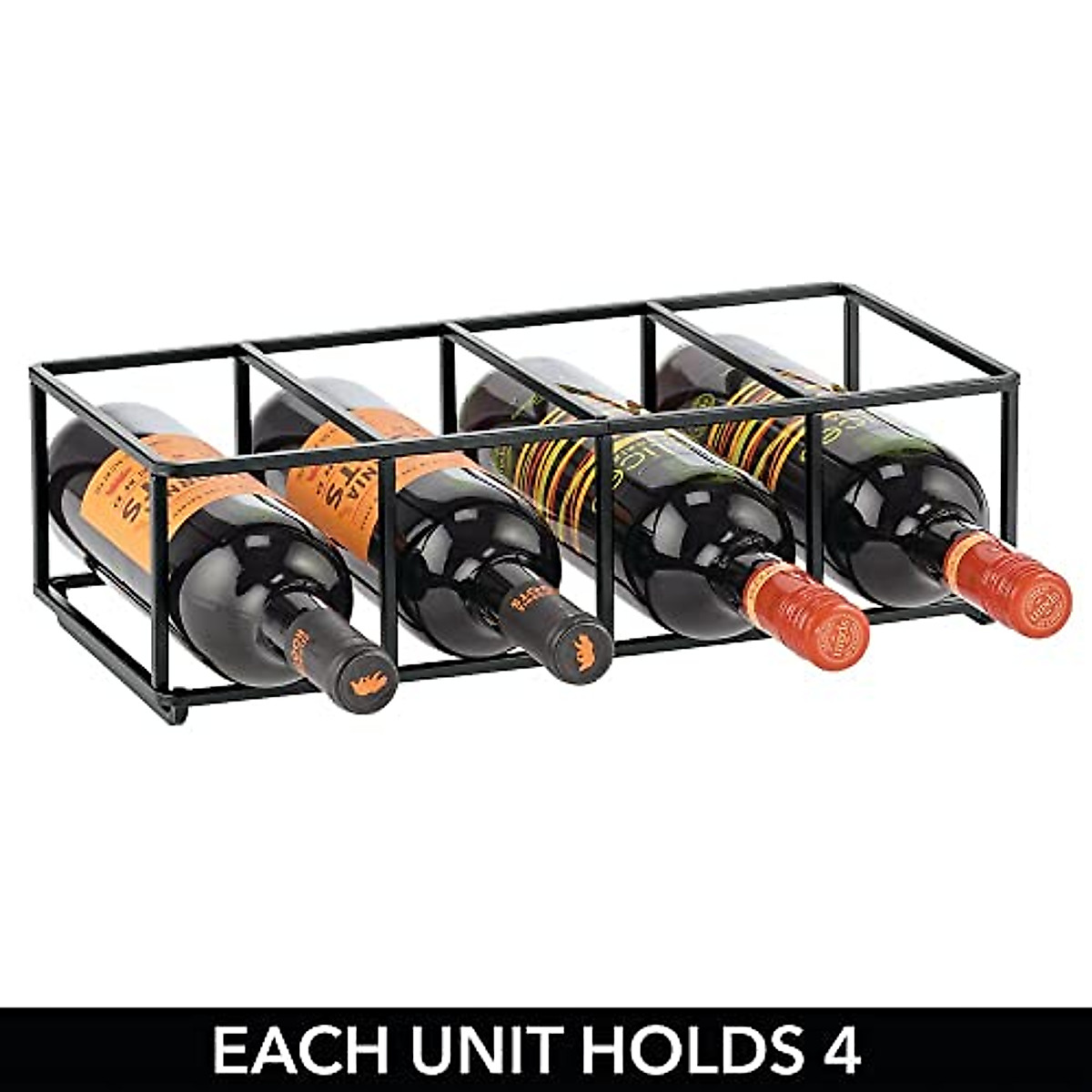 mDesign Stackable, Metal Geometric Free-Standing Water Bottle and Wine Rack Storage Organizer for Kitchen Countertops, Pantry, Fridge - Holds 8 Bottles - 2 Pack - Matte Black