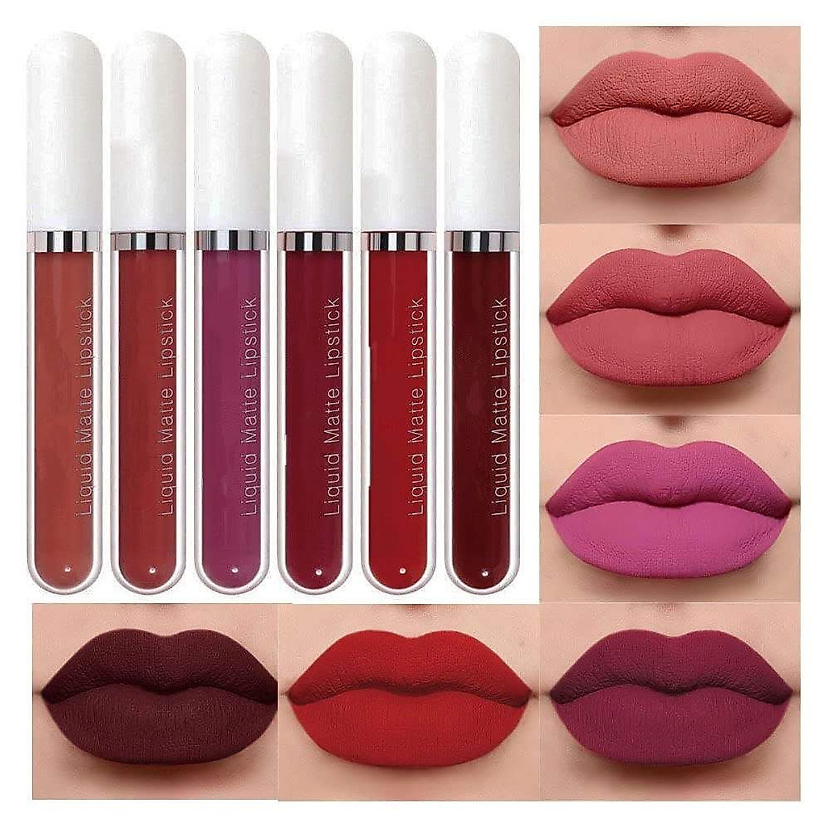 evpct CmaaDu 6Pcs Lipstick Matte Liquid Lipstick Lipgloss Set for Women, Dark Ruby Plum Wine Red Violet Purple Nude Beige Pink labiales mate 24 horas originales matte larga duracion 24 Hour Lipstick