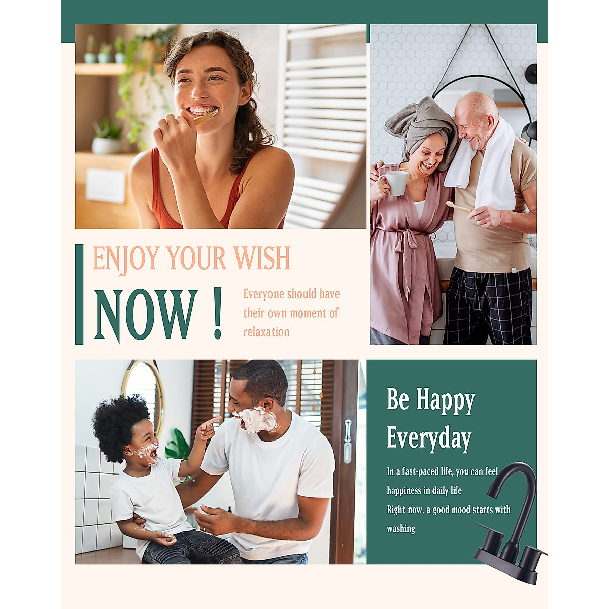 KUZOR Centerset Bathroom Faucets 2 Handle 3 Hole Bathroom Sink Faucet Matte Black Bathroom Faucet 4 Inch Swivel Spout with Pop Up Drain and Water Supply Hoses