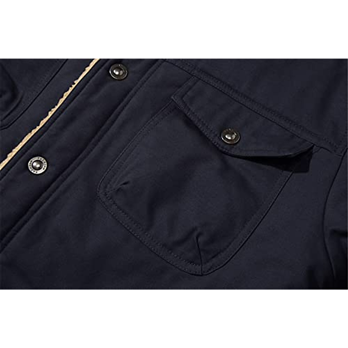 SaoBiiu Men Military Bomber Jacket Winter Fleece Coat Casual Cargo Outerwear Sherpa Trucker Jacket Navy L