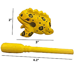 Cozinest 3" Wooden Frog Guiro Rasp Percussion Instruments Tone Block Thailand Craft Wood Frog Musical Instrument Adorable Gift (Yellow Dots)
