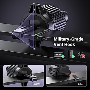 UGREEN Car Phone Holder Mount with Swing Arm Not Block Air Vent, Phone Mount for Car Wider Clamp Clip Cell Phone Holder Air Vent Compatible with iPhone 15 14 Pro Max Plus 4.7"-7.2" Smartphones