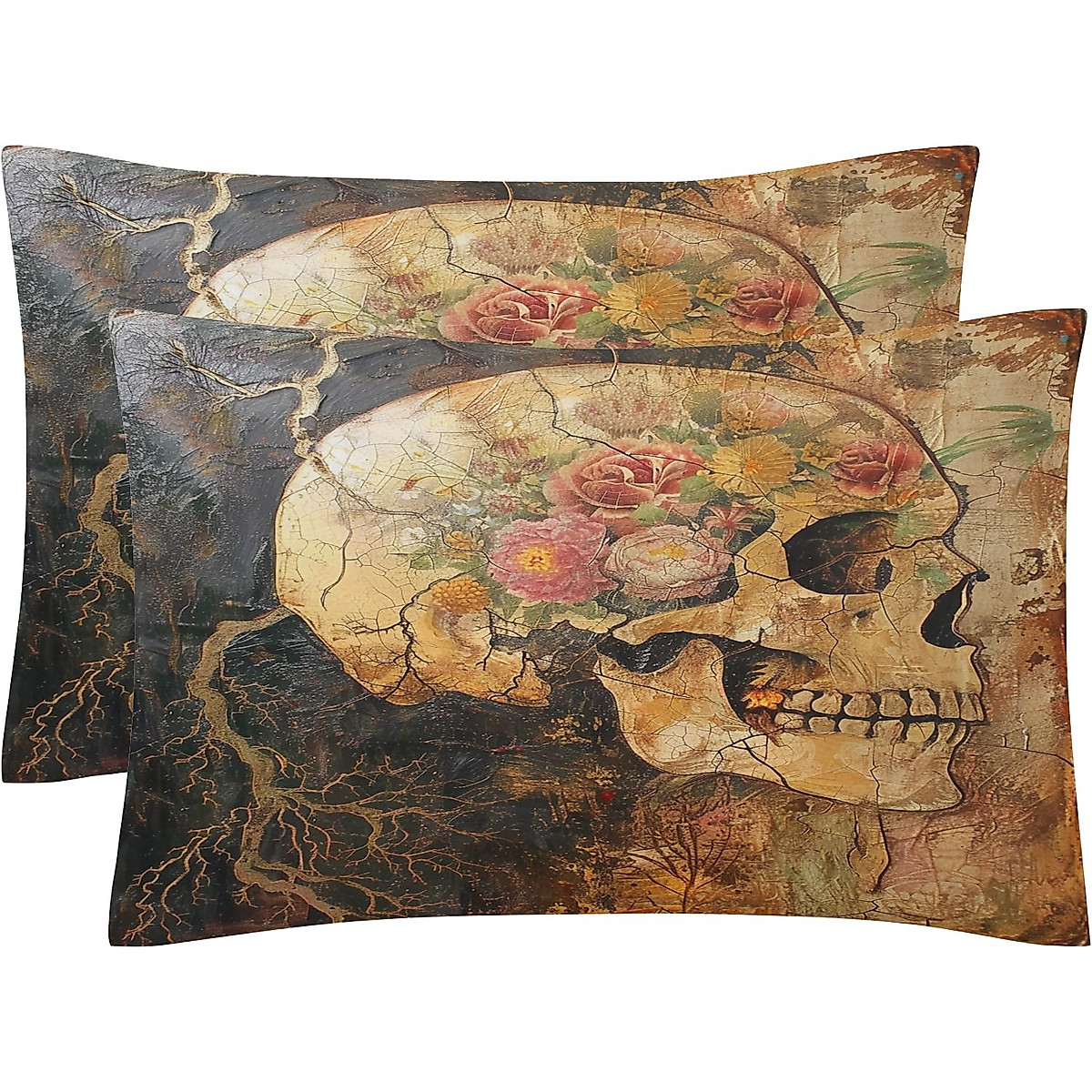 OmErsa Skull Duvet Cover California King Size, Rose Bedding Set 3-Piece, Soft Microfiber Patterned Comforter Cover with Zipper, and 2 Pillowcases, Boy Girl Bedroom Decoration