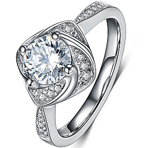 Jude Jewelers Platinum Plated Simulated Cubic Zircon Diamond Solitaire Wedding Engagement Proposal Ring (Silver, 12)