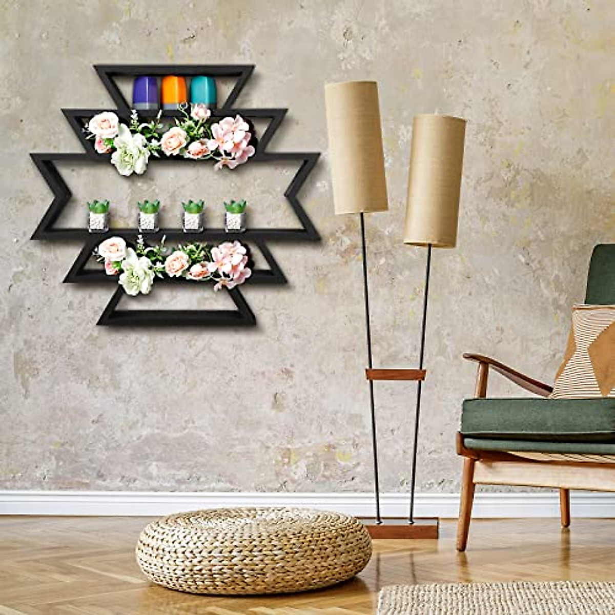 Geelin Aztec Shelves Aztec Crystal Display Shelf Wall Hanging Display Holder Geometrical Shape Essential Oil Shelf Farmhouse Shelves for Bedroom, Living Room and More