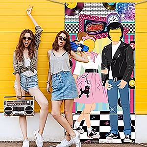 50s Party Decorations, 50's Photo Diner Backdrop, 50's Rock and Roll Banner Backdrop, Large 1950's Background Photobooth Prop, Back to 50's Rocking Party Backdrop for Baby Shower Birthday Party Supply
